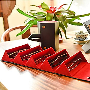 Mowsug Multiple Travel Sunglasses Organizer Case - PU Leather Hanging Foldable Eyeglasses Case (Red)