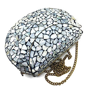 Women/Girls Bridal metal Sea shell clutch party sling bag Ethnic Indian Handmade mosaic metal bag