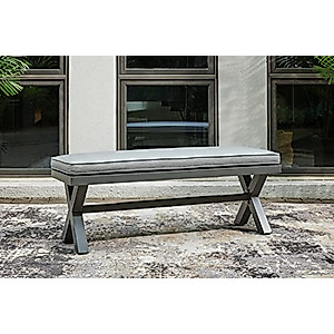 Signature Design by Ashley Elite Park Casual Outdoor Aluminum Bench with Cushion, Gray