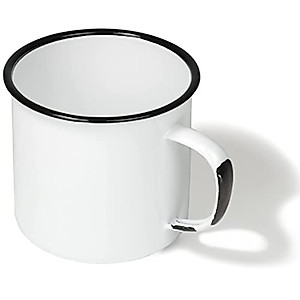 Red Co. Enamelware Metal Large Classic 22 Oz Round Coffee and Tea Mug with Handle, Distressed White/Black Rim