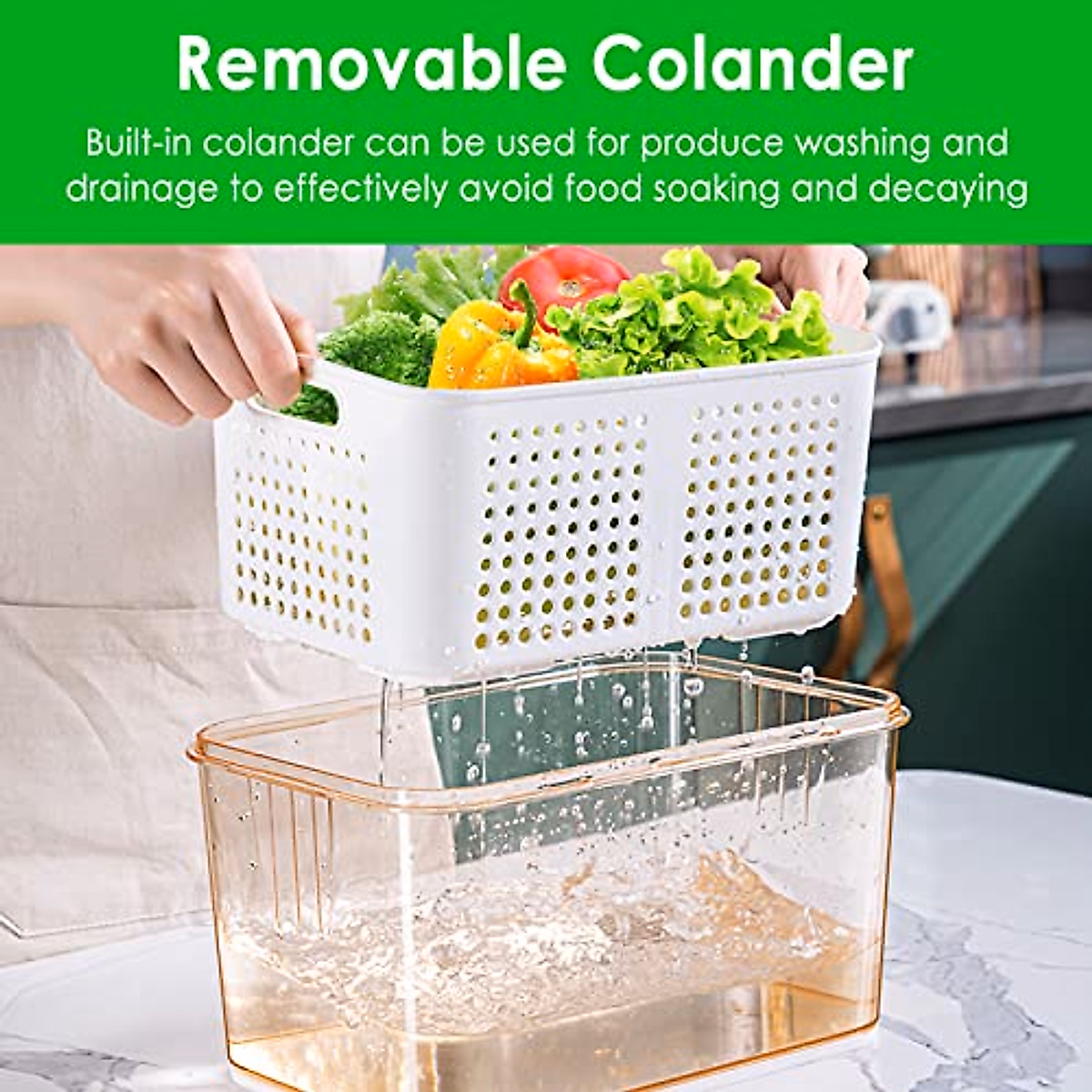 Vegetable Fruit Storage Containers for Fridge Organizer with Lid & Colander 3 Pack BPA-Free Produce Saver Containers for Lettuce Berry Stay Fresh,Lettuce Keeper for Fridge Organizers and Storage Clear