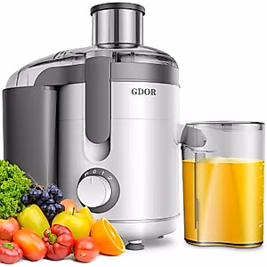Centrifugal GDOR Juicer Machines with Titanium Enhanced Cut Disc, Dual Speeds Juice Maker with 2.5" Feed Chute, for Fruits and Veggies, Anti-Drip, Includes Juice Jug, Cleaning Brush, BPA-Free, White