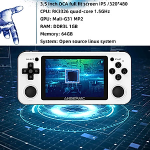 DREAMHAX RG351P Handheld Game Console with 64G TF Card 2500 Classic Games 3.5 Inch IPS Screen 3500mAh Battery, Video Games Player with Open Source System RK3326 Chip Quad-core 1.5GHz (Black)