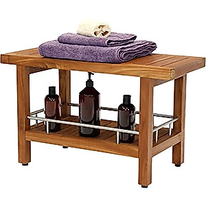 AquaTeak Patented 30" Spa Teak & Stainless Shower Bench with Shelf
