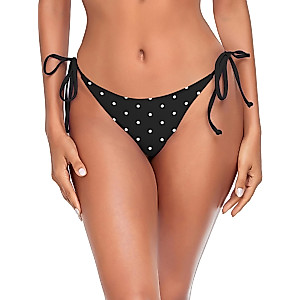 RELLECIGA Women's Black Polka Dot Tie-side Thong Bikini Bottom Size X-Small