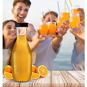 Party Bargains 50 oz. Plastic Carafe with Lids - Clear, 3 Count, Black Flip Tab Lid Premium Quality & Heavy Duty Plastic Pitcher for Iced Tea, Powdered Juice, Cold Brew, Mimosa Bar