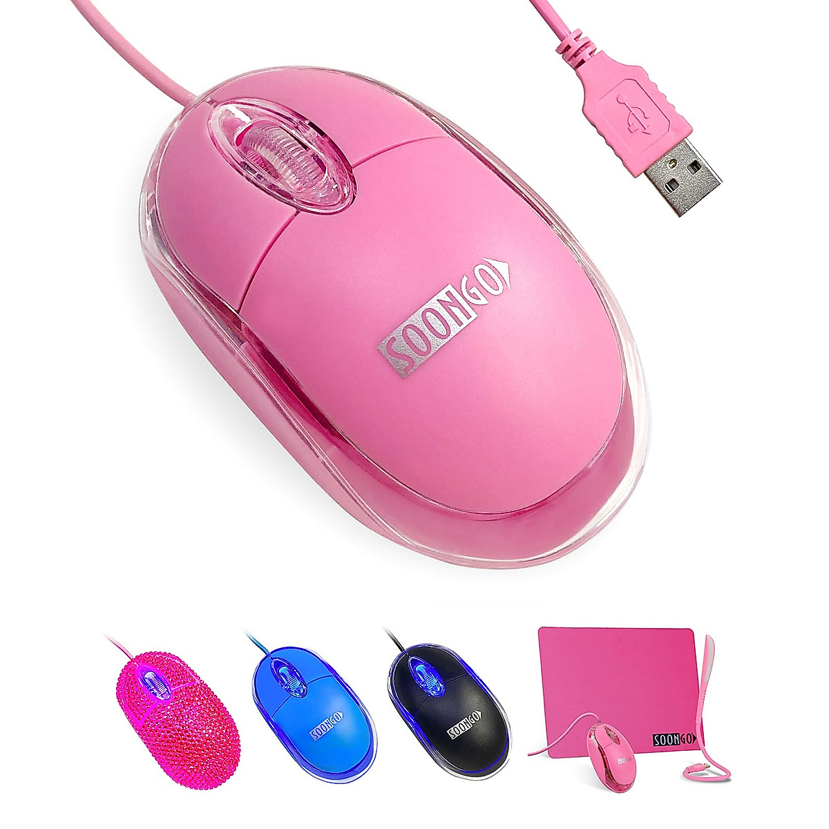 Pink Mini Mouse Computer Mouse Ergonomic Mouse with 1.5M Cable USB Mouse for Laptop PC Desktop mice Compatible with Windows Linux Mac fit for Office Business Home Kids and Lady by SOONGO