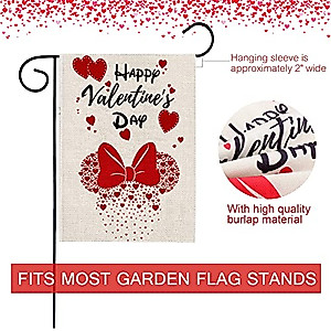 Juome Valentines Day Garden Flag Happy Valentine's Day Red Love Heart Double Sided Printing 2 Layer Burlap Flags for Outdoor Yard Holiday Decoration 12.5 x 18 Inch