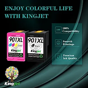 Kingjet Remanufactured Ink Cartridge Replacement for 901 XL 901XL Work for Officejet 4500 J4500 J4524 J4540 J4550 J4580 J4624 J4640 J4660 J4680 J4680C Printer, 2 Pack (1 Black, 1 Color)