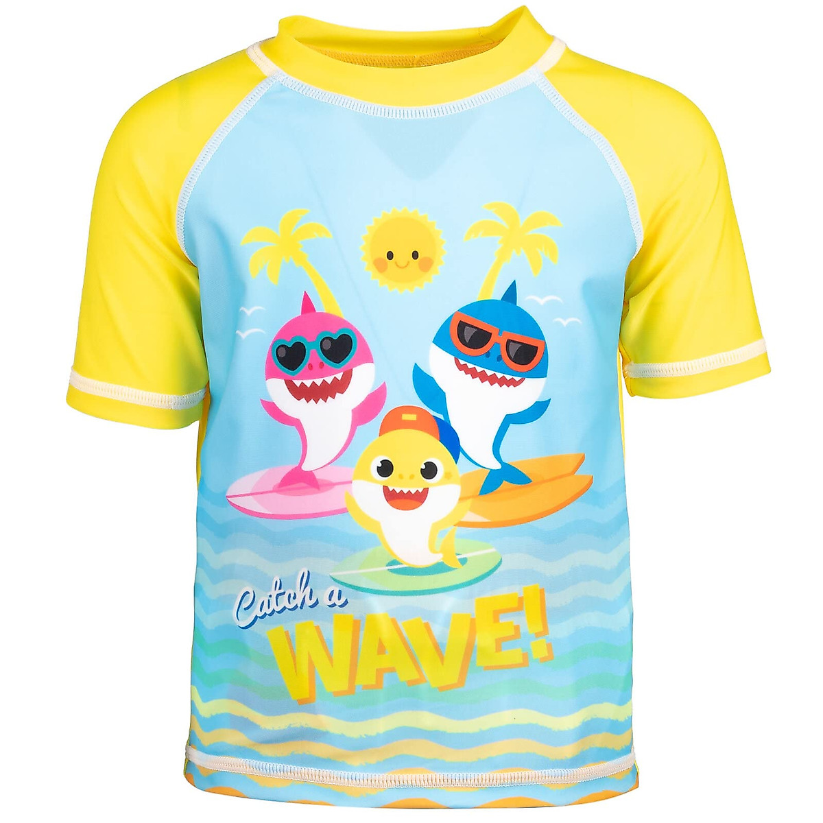 Pinkfong Baby Shark Baby Boys 3 Piece Swimsuit Set: Sunsuit Swim Rash Guard Swim Trunks 18 Months