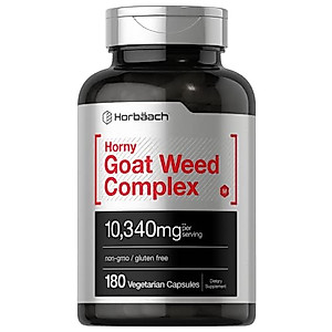 Horny Goat Weed Complex | 10,340 mg | 180 Capsules | Vegetarian, Non-GMO, and Gluten Free Formula with Tribulus, Maca, Yohimbe, and L-Arginine | by Horbaach