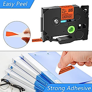 GREENCYCLE Compatible for Brother TZ TZE B31 TZe-B31 AZE B31 0.47 Inch 1/2" Black on Fluorescent Orange Laminated Label Tape 12mm x 5m for PTD210 D400AD D600 PTH100 PTH110 PT1290 PT-1230PC, 4 Pack