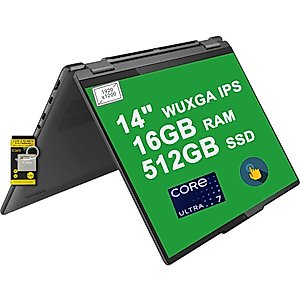 Lenovo Yoga 7 14 2-in-1 AI PC Laptop 14" WUXGA IPS Touch Glossy Intel 12-core Ultra 7 155U 16GB RAM 512GB SSD Backlit Fingerprint Thunderbolt FHD Privacy Camera Rapid Charging Win11 w/ICP Accessory