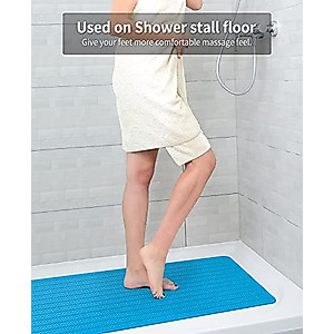 Bligli Non Slip Bathtub Mat, 16.9x36 inches Extra Large Bath Mats with Strong Suction Cups, Soft Rubber Shower Stall Mat for Bathroom, Durable and Machine Washable (Blue)