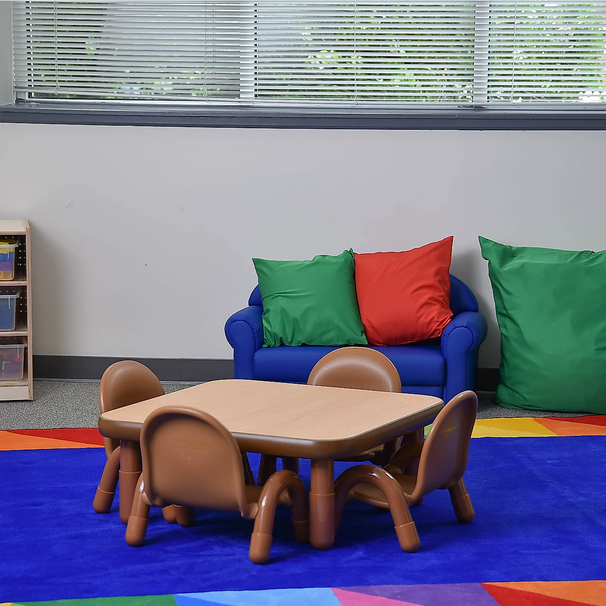 Angeles Baseline Toddler Square Table and Chairs Set, Natural Wood – Includes One 30”, 12” High Square Table and Four 5” High Chairs – Durable, Lightweight, Easy to Move