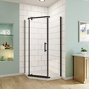 SUNNY Shower Door 36.7 in. x 71.8 in. Frameless Neo-Angle Pivot Shower Doors in Black Finish, 1/4 in. Clear Glass Corner Shower Enclosure