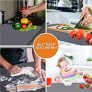 Silicone Mats for Kitchen Counter, 46.8''x23.2'' Large Heat Resistant Mat, Countertop Protector | Placemat | Craft Mat | Baking Mat - Heavy Duty, Waterproof, No Creases, No Odor (Grey) (Grey)
