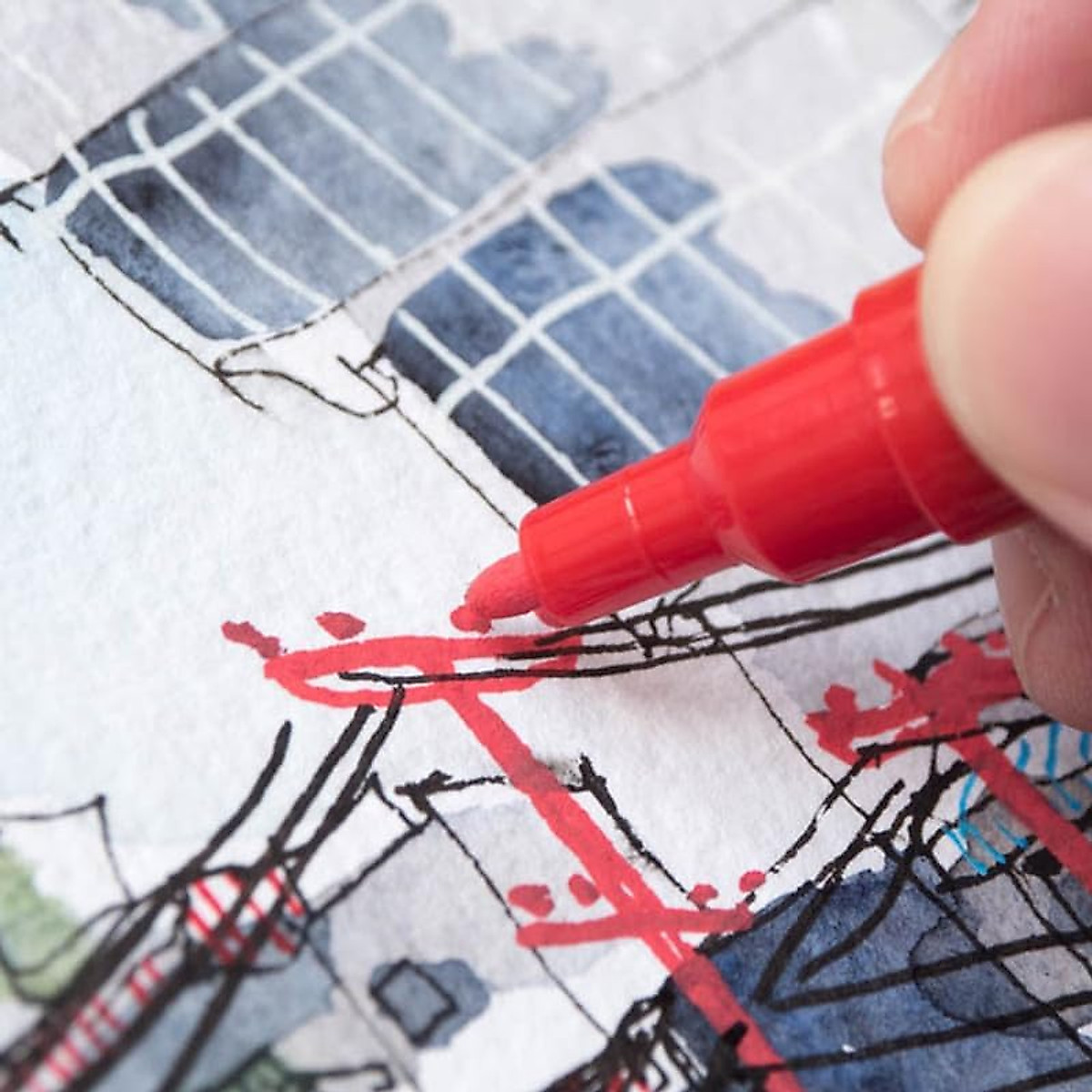 Posca Full Set of 8 Acrylic Paint Pens with Reversible Fine Point Pen Tips, Paint Markers for Rock Painting, Fabric, Glass / Metal Paint, and Graffiti