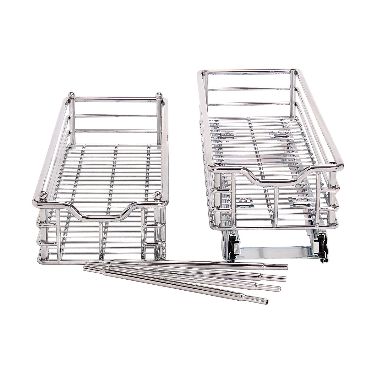 Household Essentials Narrow Sliding Cabinet Organizers (7" and 5"), Two Tier Chrome Organizers, Great for Slim Kitchen and Bathroom Cabinets