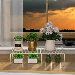 GEDLIRE Kitchen Cabinet Expandable Shelf Organizers Set of 2, Adjustable Metal Wire Pantry Storage Shelves, Plate Dish Organizer Rack for Cabinets, Cupboard, Counter, Freezer, Countertop, Chrome