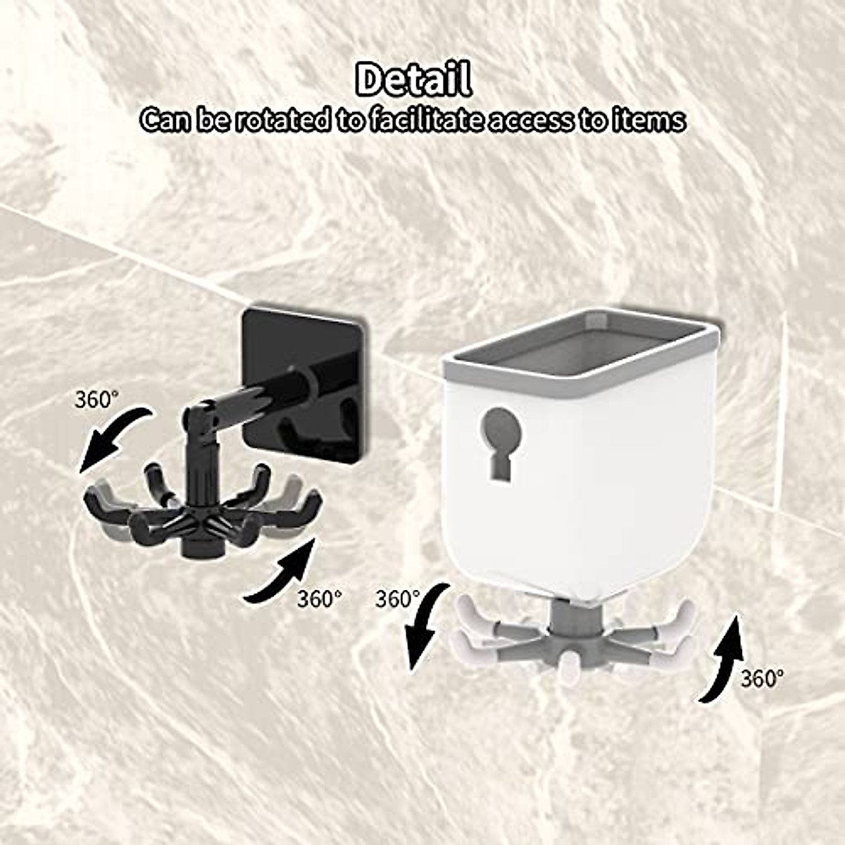 YODAR Kitchen Hanging Utensil Holder Hanger & 360 Degrees Rotating Folding Hooks for Hanging, Wall Mounted Self Adhesive Waterproof Utility Hook for Home Bathroom Office, 2 PCS Black & 2 PCS Grey