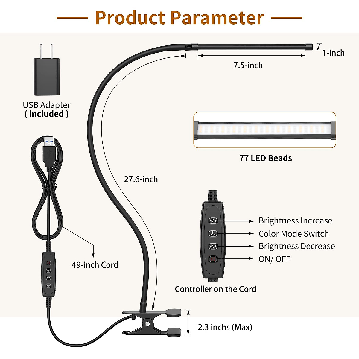 iZELL Desk Lamp, LED Desk Lamps for Home Office with Clamp [77 LEDs Light with 3 Color Modes & 10 Brightness Levels] Flexible Gooseneck LED Book Lights, Easy Clip on Reading Light for Headboard