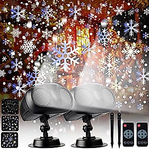 2 Pack Christmas Dynamic Snowflake Projector Lights IP65 Waterproof Holiday Projector Lights Outdoor Spotlight with Remote Controls for Christmas Indoor Outdoor Holiday Garden Party Decorations
