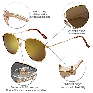SOJOS Small Square Polarized Sunglasses for Men and Women Polygon Mirrored Lens SJ1072 with Gold Frame/Gold Mirrored Lens