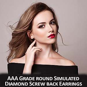 Real 14k White Gold Solitaire Round Cubic Zirconia CZ Stud Screw Back Earrings (2mm-7mm) (6mm-white-gold