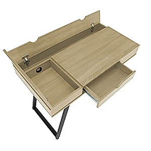 Calico Designs Rockdale Modern Office Writing Laptop Desk with Multiple Storage Compartments, Cord Management and Charging Station, Black/Honey Maple