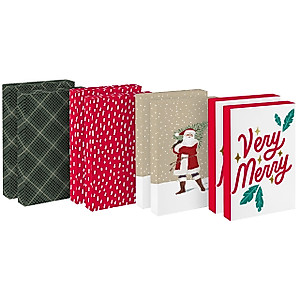 Hallmark Large Christmas Gift Boxes with Lids (8 Sweater Boxes, Rustic Santa, Plaid, "Very Merry," Red with White Speckles) for Christmas, Holiday Parties, Hostess Gifts