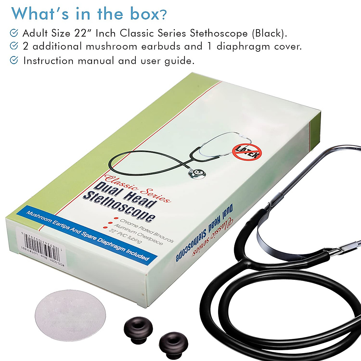 Novamedic Classic Black Dual Head Stethoscope, 22-inch, Adult Size Stethoscope for Nurses, Doctors, ETMs, Nursing Homes, Cardiac Diagnostic, Cardiology and Medical Supplies Kit,