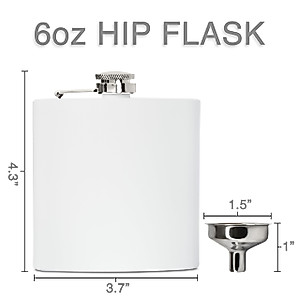 6 oz Stainless Steel Hip Flask with Funnel for Men & Women, Powder Coated Flask Gift Sets for Groomsmen, Bridesmaids, Wedding Party Whiskey Flask for Liquor, by Clear Water Home Goods, Matte White