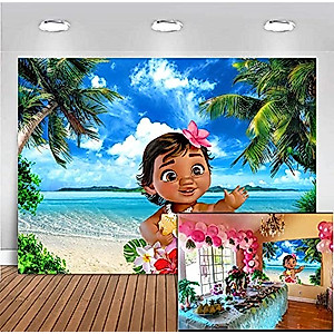 MMY 5x3ft Baby Moana Backdrop 1st Birthday Party Banner Supplies Summer Tropical Coconut Palm Tree Ocean Background Princess Baby Shower Moana Wallpaper Photobooth Props