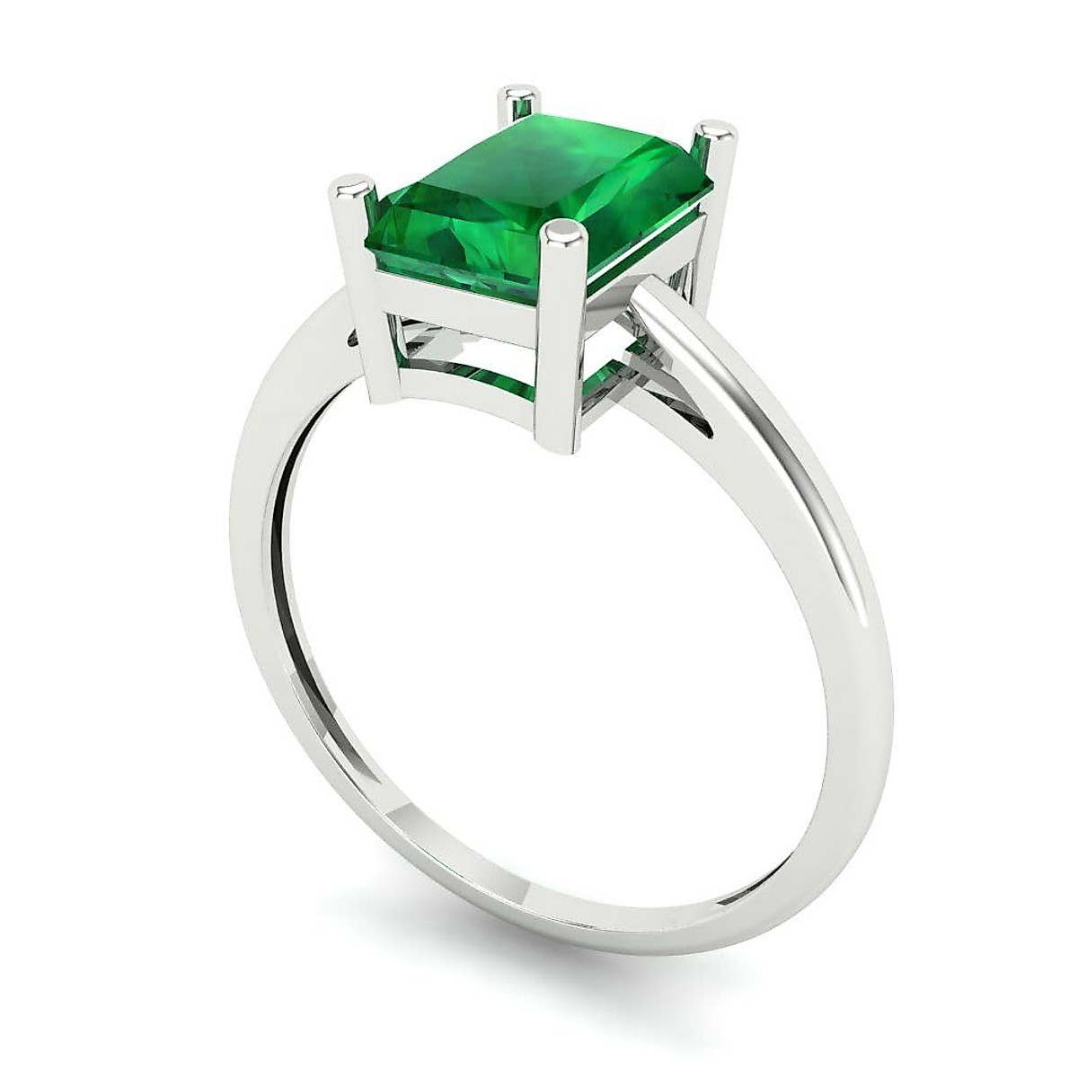 Clara Pucci 2.0 ct Emerald Cut Solitaire VVS1 Green Emerald Wedding Bridal Designer Anniversary Engagement Ring 14k White Gold 5.25