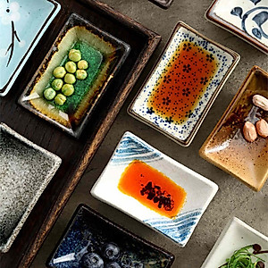 WAOCEO Appetizer Bowls 2 Pcs Ceramic Small Square Sauce Dish Japanese Style Sushi Dish Flavoring Sushi Mustard Plate Soy Sauce Blossom Pepper Tray Salad Bowls (Color : 4)