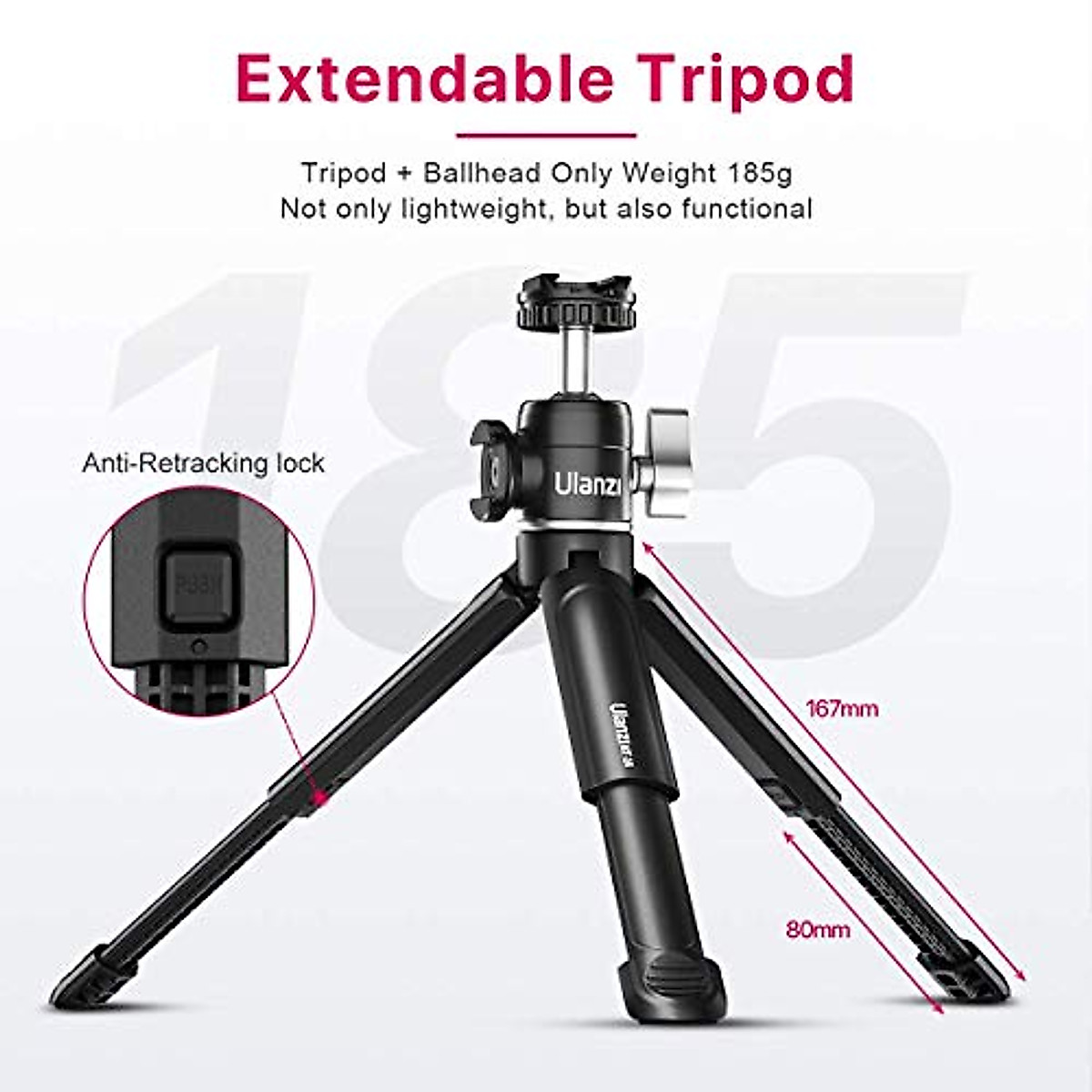 ULANZI Mini Camera Tripod with 360° Ball Head & Cold Shoe, Extendable Small Selfie Stick Tabletop Tripod Stand Handle Grip for Camera iPhone 11 Canon G7X Mark III Sony ZV-1 RX100 VII A6600 Vlogging