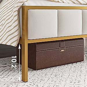 HITHOS Queen Size Bed Frame, Modern Upholstered Bed Frame with Tufted Headboard, Heavy Duty Platform Bed with Wood Slat Support, Noise Free, No Box Spring Needed (Light Grey, Queen)