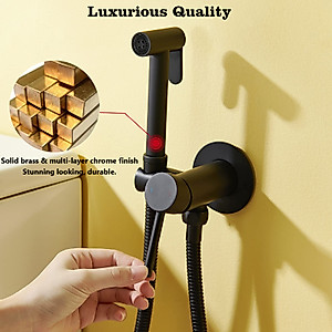 Poopee Warm Water Bidet Sprayer for Toilet with Hot and Cold Brass Rough-in Valve, Stainless Steel Handheld Bidet Attachment Set for Feminine, Pets and Baby Diaper Wash, Matte Black