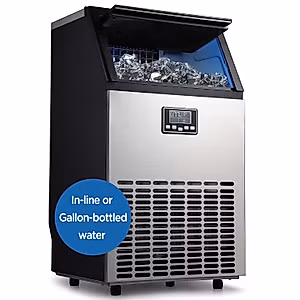 WATOOR Commercial Ice Maker Machine with Bottom-Loading Water System, LCD Display Under Counter or ‎Freestanding 100lbs/24h