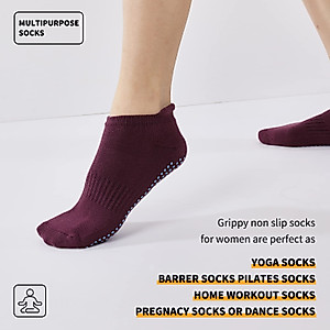 Sanstrong 4 Pairs Non Slip Grip Socks for Pilates Yoga Barre Ballet Dance, Anti Skid Grip Socks for Women and Men