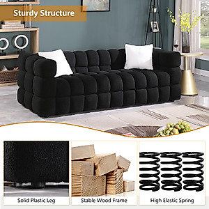 Tmsan Cloud Couch, 84" Modern Sectional Couches for Living Room Set, 3 Seater Sofa with 2 Accent Pillows, Comfy Boucle Fabric, Black