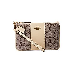 COACH Box Program Signature Jacquard Small Wristlet Cocoa Ivory One Size