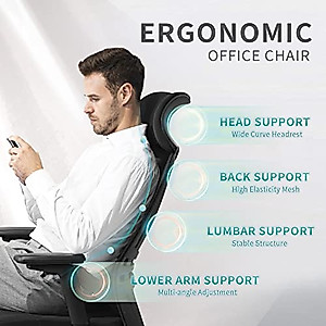 FANMEN Home Office Desk Chair, Ergonomic Mesh Executive Office Chair with 3 Position Tilt Function, Comfortable High Back Black Computer Chair with 3D Adjustable Armrest & Lumbar Support