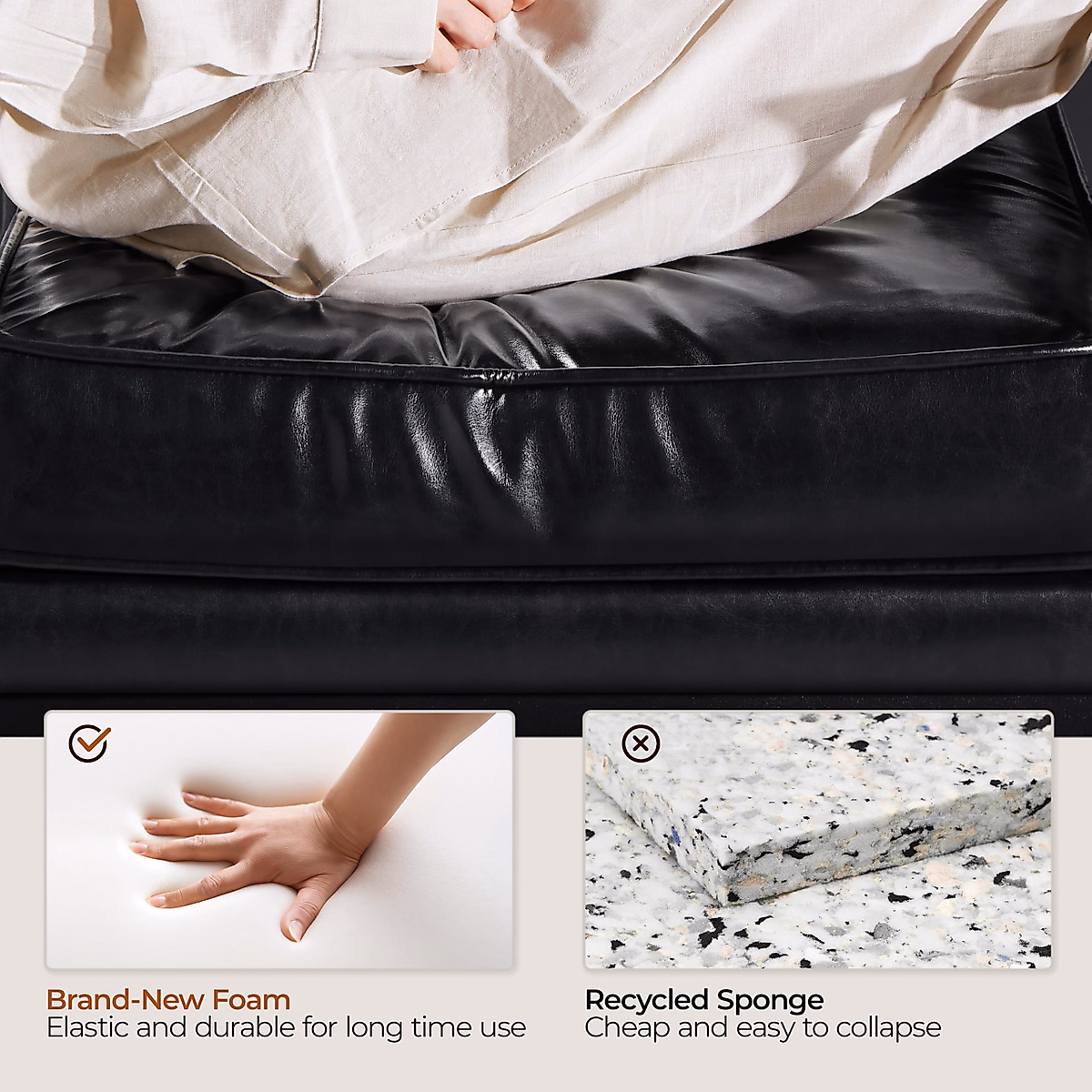 Yaheetech PU Leather Armchair, Retro Leisure Accent Chair with Extra Soft Padded and Cushion, Modern Reading Arm Chair with Black Metal Frame for Living Room/Office/Bedroom/Study Black