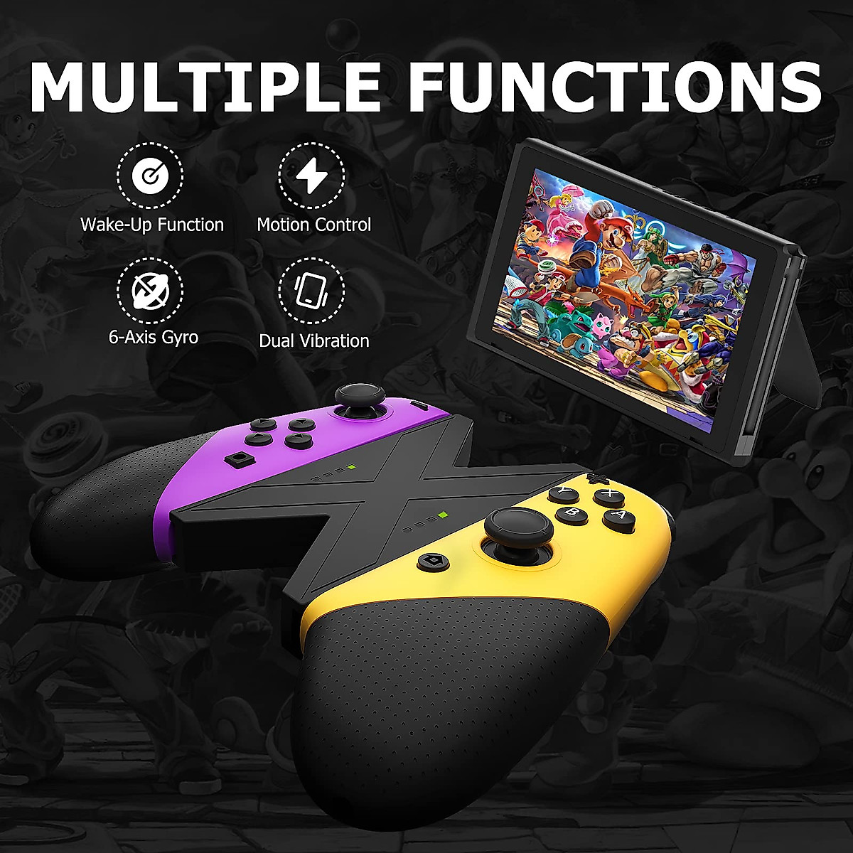 Joycon Controller Replacement for Switch Joycon,Alternatives for Left and Right Joy Con Controller,L/R Switch Controller Support Wake-up Function with Grip Stand (Purple and Orange)