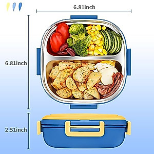 PEDECO Stainless Steel Kid Bento Box,4-Sided Lock Catch,Leak-Proof,2-Compartment,Lunch Box With Portable Cutlery-Ideal Portion Sizes (500ML) for Kids/Toddler-BPA-Free,Dishwasher Safe(Blue)