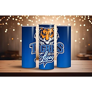 Licey Dominican Team Tumbler, 20 oz Stainless Steel Baseball Themed Tumbler, Double Wall for Hot and Cold Drinks, Cute Design with Lid, Brush and Straw, Non-Slip Base, Travel Mug. (Blue)