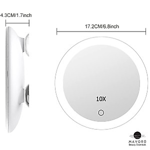 10X Magnifying Mirror with LED Light and 3 Strong Suction Cups. Compact, Lighted Makeup Mirror (4 AAA Battery Operated)