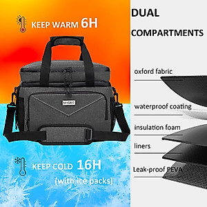 BAVGRED Insulated Lunch Bag for Men/Women-Large Adult Lunch Box-Leakproof Soft Warmer/Cooler Work Tote with Adjustable Shoulder Strap Black